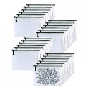 Oaimyy-24PCS-3 x 5" inchs-Mesh Zipper Pouch, Plastic Zip File Folders Puzzle Bags for Organizing,Office Supplies,Travel,Home Storage-Black