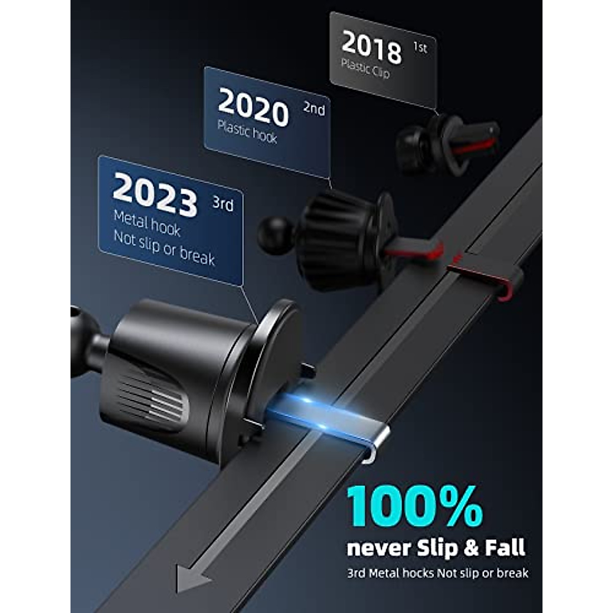 Lamicall 2023 Wider Clamp & Metal Hook Phone Mount for Car Vent [Thick Cases Friendly] Car Phone Holder Hands Free Cradle Air Vent for iPhone Smartphone