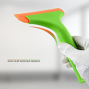 FOSHIO All-Purpose Silicone Squeegee for Shower Glass Door, Window Cleaning, 7.5'' Green Long Handle 6'' Orange Blade Small Squeegee for Car Window, Windshield, Mirror, Bathroom