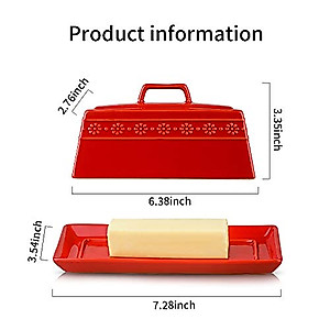KOOV Porcelain Butter Dish with Lid for Countertop, Butter Dishes with Cover, Large Capacity, Perfect for East/West Butter (Red)