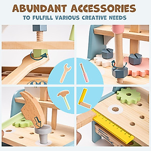 ROBUD Mini Wooden Play Tool Workbench Set for Kids Toddlers - Construction Toys Gift for 36 Months 3 4 5 Years Old Boys Girls