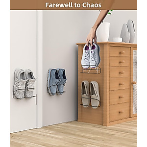 PrimZooty Wall Mounted Shoe Rack 6Pack, with Sticky Hanging Strips, Metal Wall Shoe Storage, Hanging Shoe Organizer for Wall/RV/Door