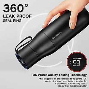 VSITOO Triple Insulated Water Bottle with Carry Handle - 15 oz Insulated Stainless-Steel Rechargeable Water Bottle with Water Quality Detection, Keep Drink Hot/Cold, BPA Free,Perfect for Travel or Gym