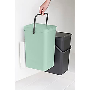 Brabantia Sort & Go Built-in Cupboard Recycling Cans (2 x 4.2 Gal/Dark Gray & Jade Green) Double Door Mounted Trash Organisers with Handles & Removable Lids