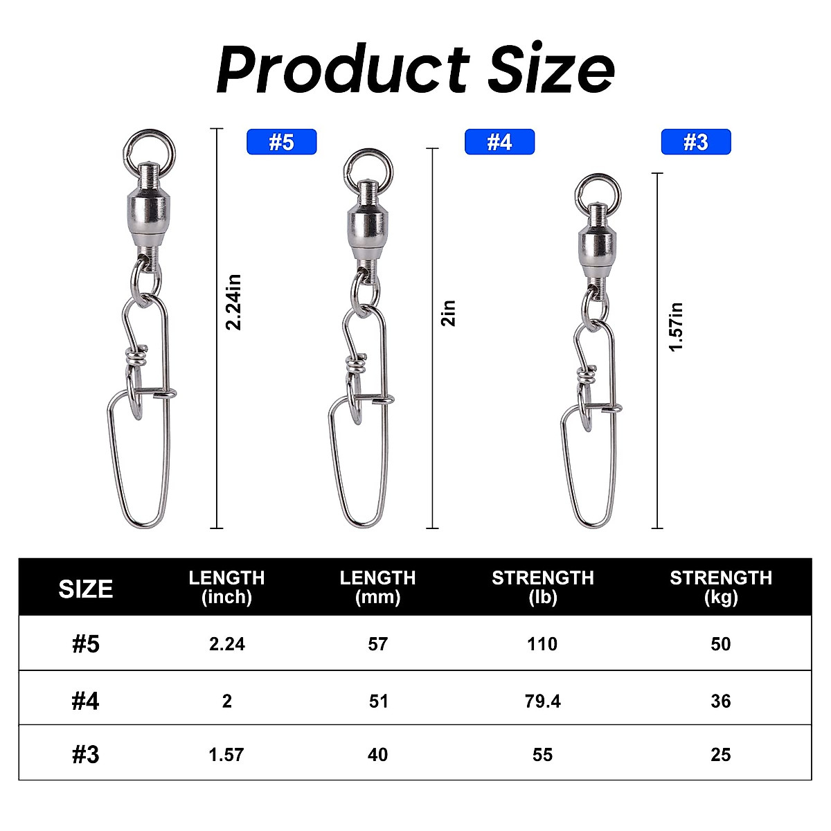 Lilistar 20pcs Fishing Snap Swivels High Speed Ball Bearing Swivels Saltwater Stainless Fishing Swivels Duo Lock Flexible Rotation Snap Swivels Fishing Tackle