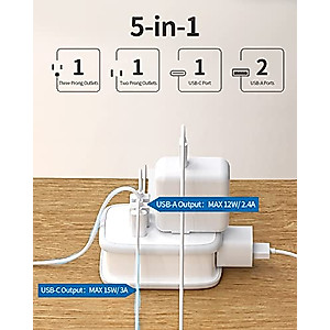 USB C Travel Power Strip, NTONPOWER Flat Plug Power Strip with 3ft Wrapped Around Extension Cord, 2 Outlets 3 USB Ports(1 USB-C) Cruise Ship Approved, Compact for Hotel, Travel Essentials Must Have