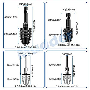 4 Pieces Keyless Drill Chuck, 1/4, 1/8, 1/16 Inch Hex and Round Shanks Small Drill Chuck Change Adapter