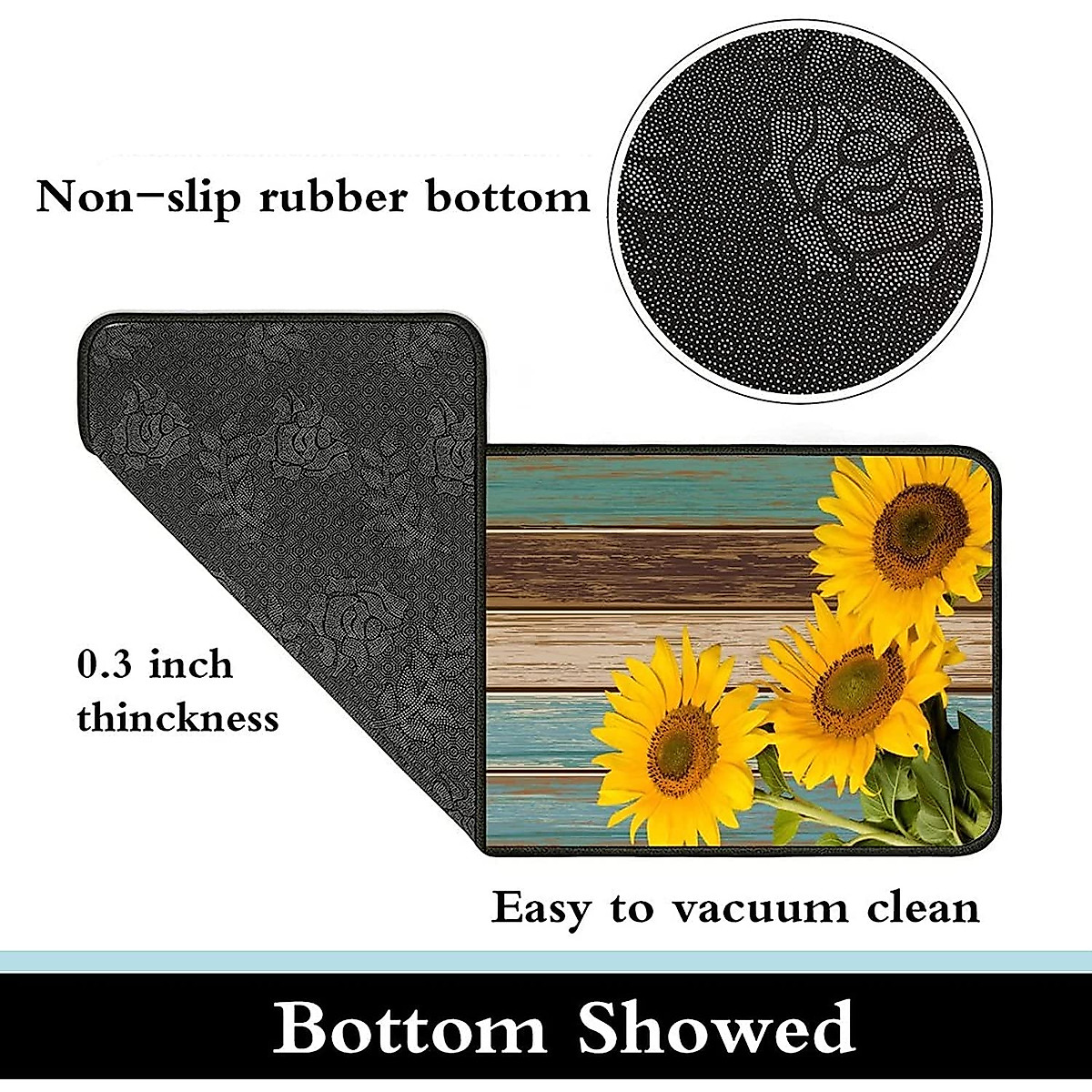 Sunflower Kitchen Rugs Non-Slip Fall Kitchen Mat Bathroom Rug Runner Carpet Farmhouse Sunflower Decor fot Home Hallway Sink Stove Laundry 39x20 Inch