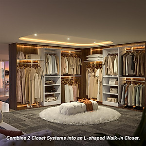 iSunirm 8FT Closet System with Shelves, 96'' Closet Organizer System with 3 Hanging Rods, Wall Mount Bedroom Wardrobe Walk-in Closet, Adjustable Cloth Garment Rack from 5 to 8FT (Cut to Fit), White