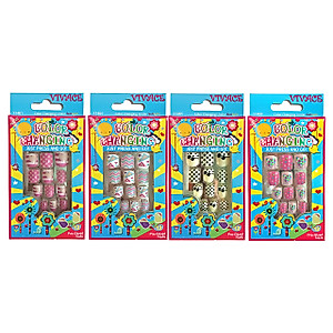 Vivace 4Pack 48Tips Color Changing Under Sun Fake Nails, Artificial Preglued Junior Sticker Nails 11461 etc (Sun 1)