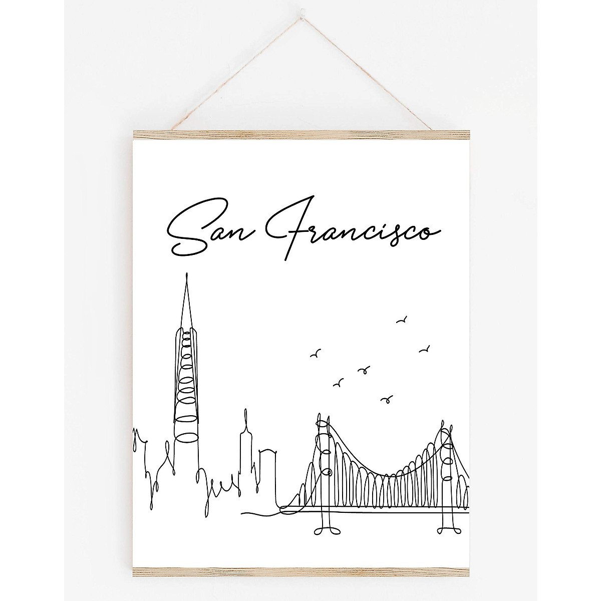San Francisco City Skyline CityScape Wall Art - 11x14 UNFRAMED, Minimalist Line Art Black & White Decor Prints. A Perfect Gift for Anyone Who’s Ever ‘Left Their Heart in San Francisco”!