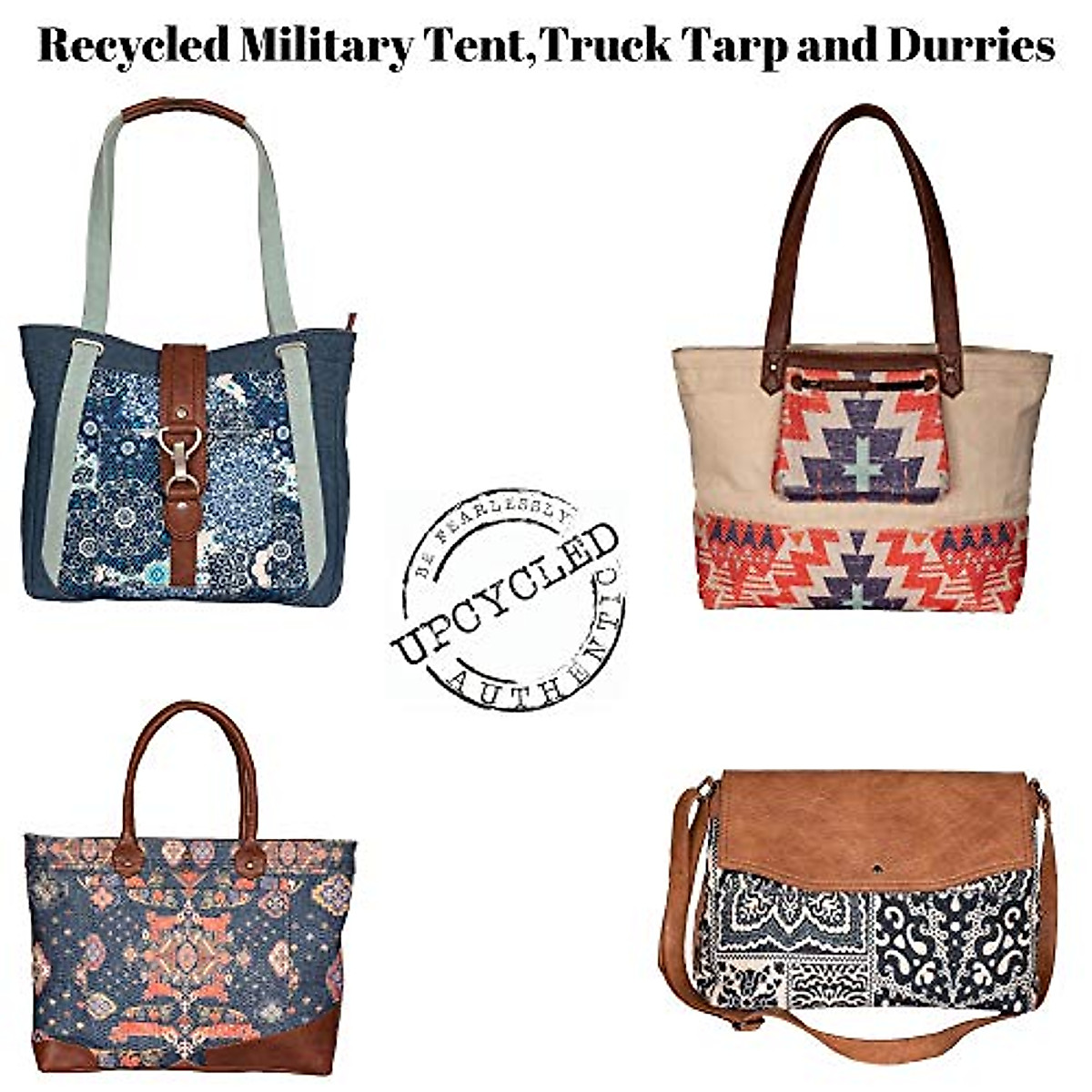 Mona B Luna Upcycled Recycled Durrie Vegan Tote Handbag with RFID Blocking