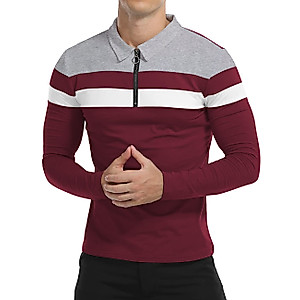 YTD Mens Classic Polo Shirt Long Sleeve Shirts Lightweight Casual Tops