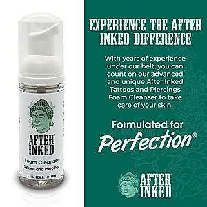 After Inked Tattoo & Piercing Aftercare Foam Cleanser - Quality Wash Soap Cleanser for Tattoos, Body Modifications and Piercings including Ear, Nose and Belly Button Foam Bottle, 1.7 oz