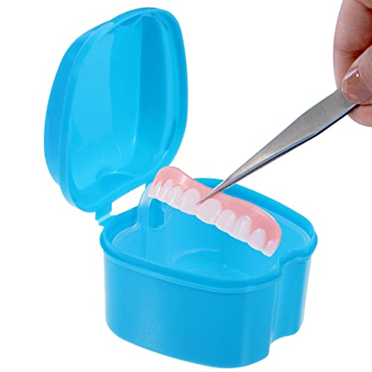 Healifty 4Pcs Denture Case Bath Case Cup Box Holder Storage Soak Container with Strainer Basket for Travel Retainer Cleaning