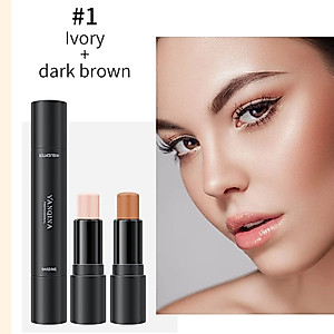 Highlight Contour Stick, 2 in 1 Body Makeup Shading Stick, Face Highlighters Sticks, Concealer Contour Highlighter Stick,Cruelty Free Makeup,double-end face concealer contouring sticks cream (01#Lvory+Dark Brown)
