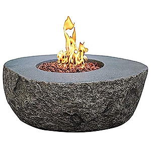 Elementi Boulder Outdoor Fire Pit Table 43 Inches Round Firepit Concrete Patio Heater Electronic Ignition Backyard Fireplace Cover Lava Rock Included, Liquid Propane