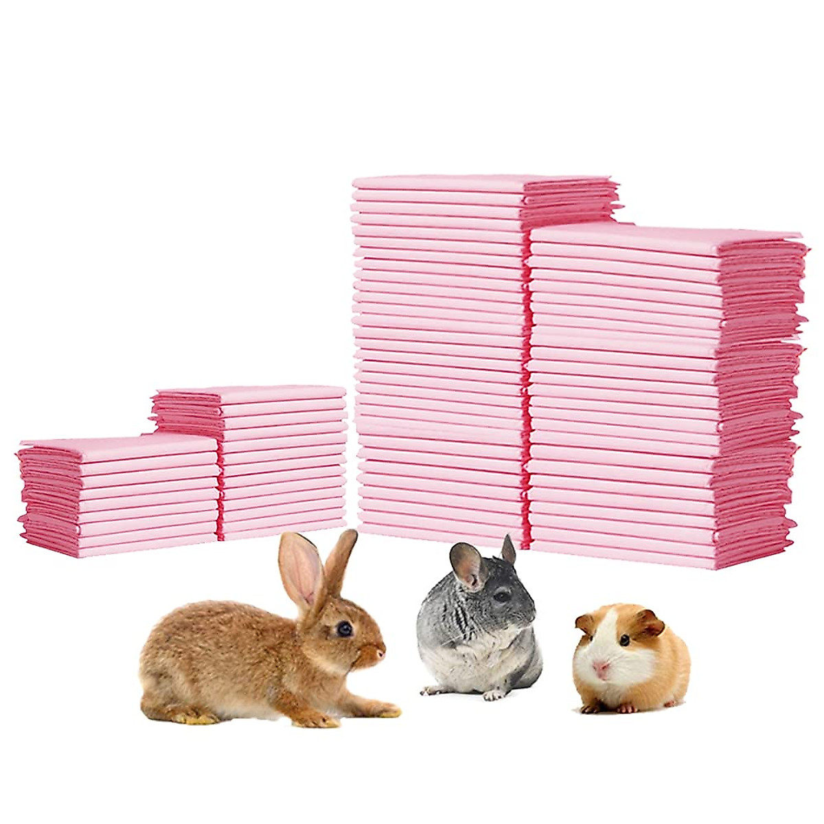 Amakunft Rabbit Pee Pads, Pet Toilet/ Potty Training Pads, Super Absorbent Guinea Pig Disposable Diaper for Hedgehog, Hamster, Chinchilla, Cat, Reptile and Other Small Animal (100pcs-18 x13, Pink)
