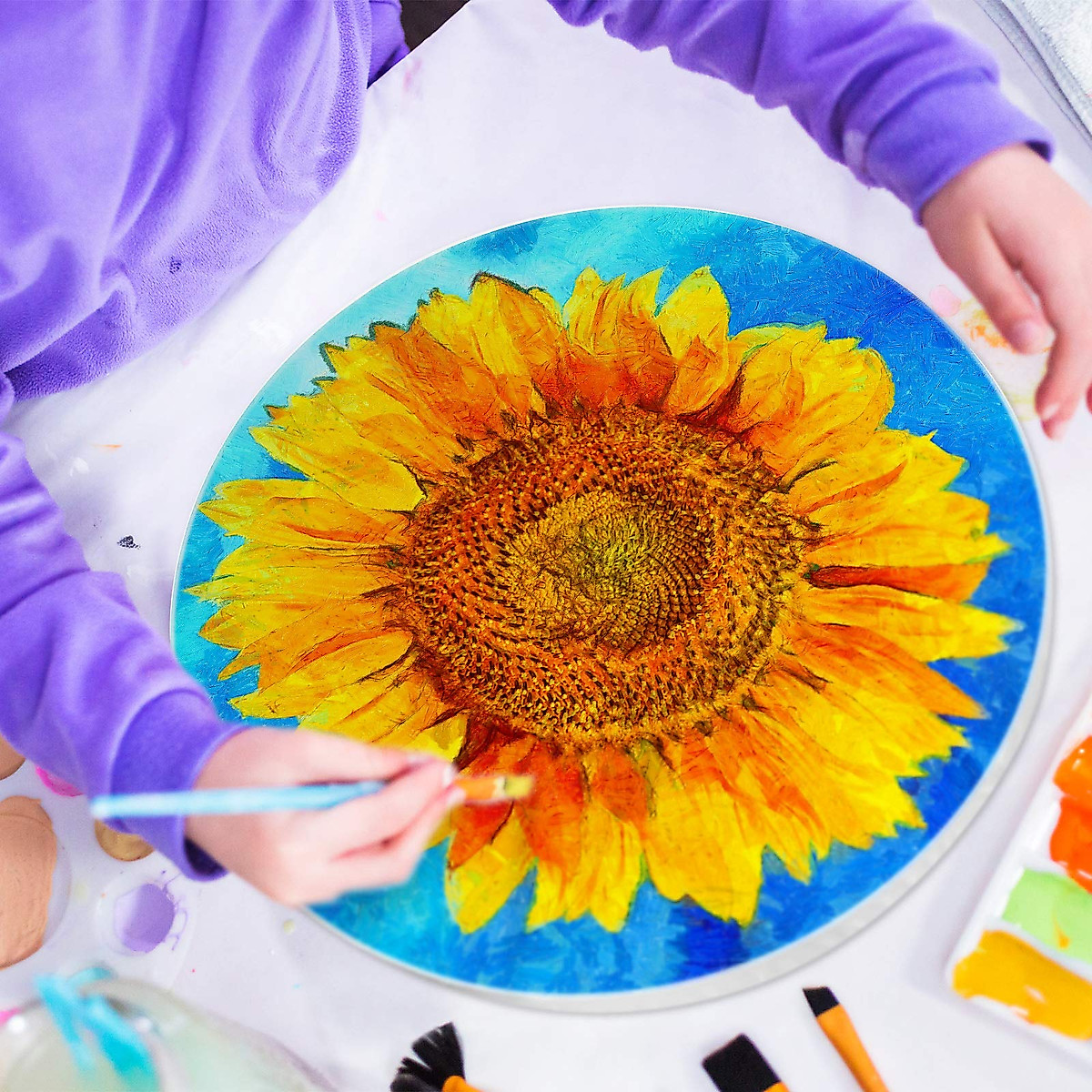 6 Pieces Round Painting Canvas Blank Round Shaped Paint Board Canvas Stretched Primed Decoration Boards for Painting for Students Artist Hobby Painters Beginners