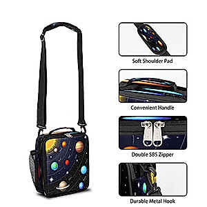 Universe Galaxy Solar System Planets Kids Lunch Box Insulated Lunch Bag Tote for Girls Boys, Cooler Freezable Meal Prep Bag with Shoulder Strap Waterproof Lunch Container for School Office Picnic