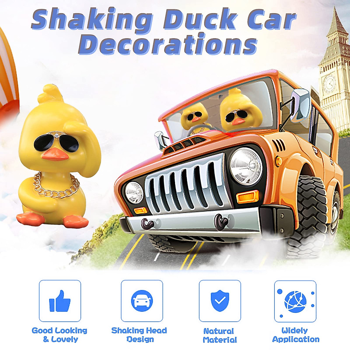 wonuu Shaking Duck Car Decorations Yellow Duck Cute Car Ornaments Cool Shaking Head Doll for Car Interior Decoration Ornament Accessories