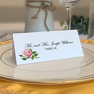 Pink Tea Rose Printable Place Cards, Set of 60 (10 Sheets), Laser & Inkjet Printers - Wedding, Party, Dinner, and Special Events - Made in the USA