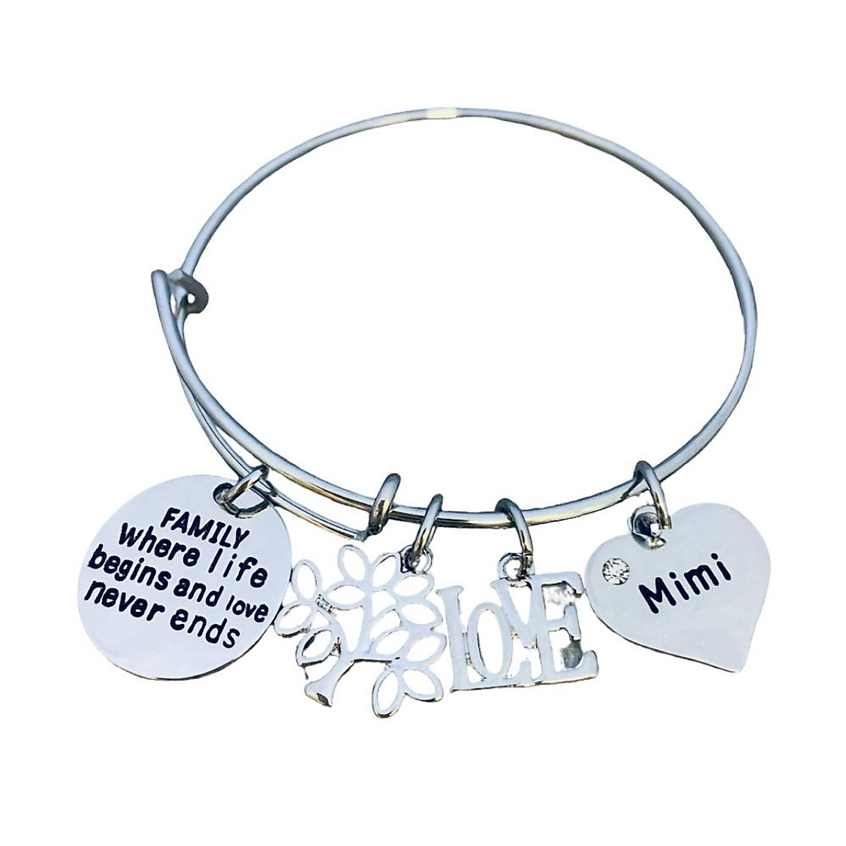 Infinity Collection Mom Family Tree Bracelet, Family Where Life Begins And Love Never Ends Bangle for Women (Mimi)