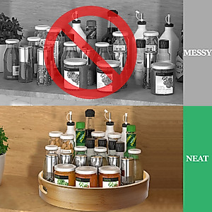 10 Inch Bamboo Lazy Susan Organizer, Wooden Turntable for Kitchen Countertop, Wood Rotating Tray Turn Table with Handle, Spinning Spice Rack for Cabinet Pantry Counter Top Organization
