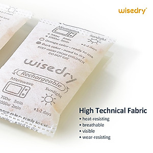 wisedry 50 Gram [10 Packs] Silica Gel Packets Microwave Fast Reactivate Desiccan Packs with Indicating Beads