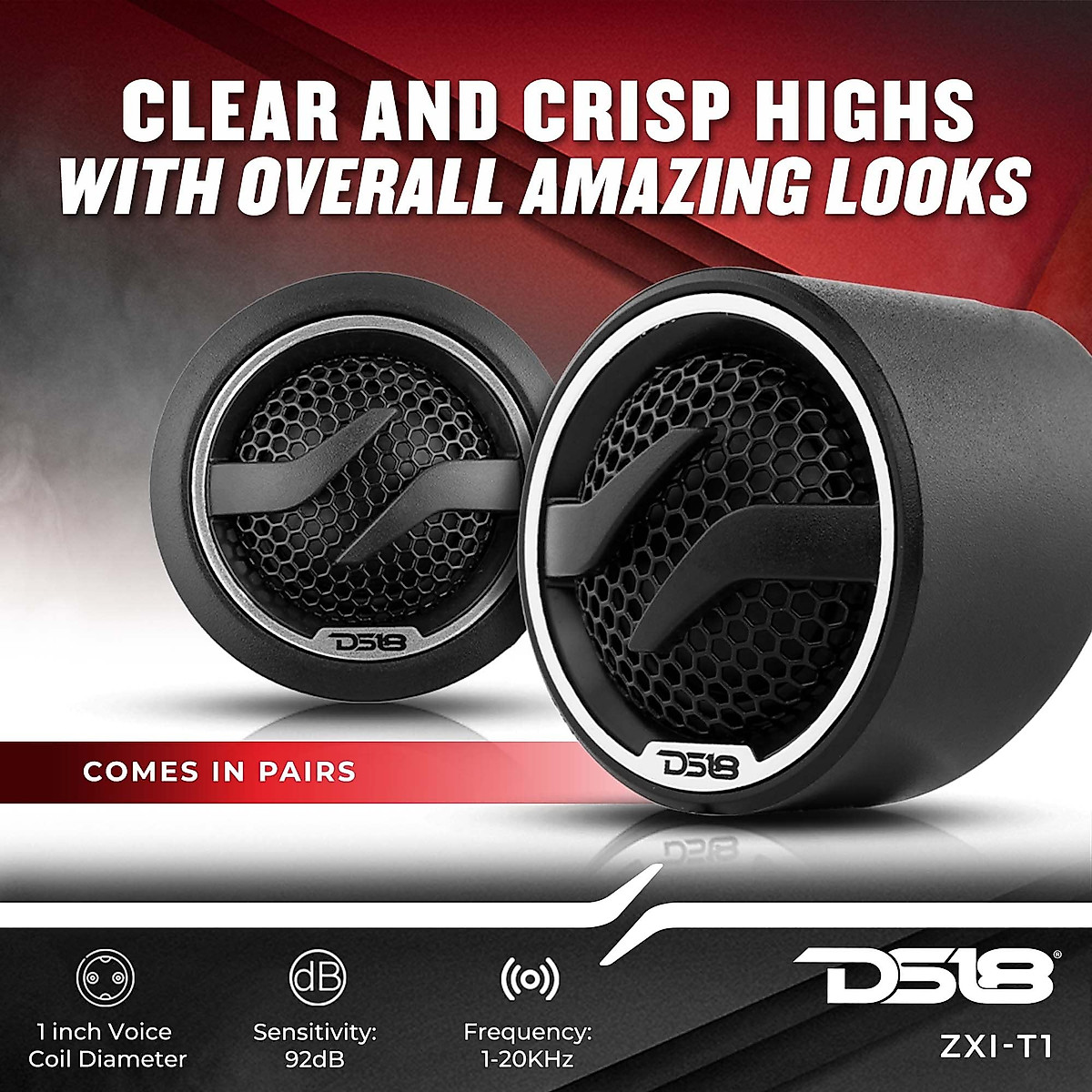 DS18 ZXI-T1 1.7 Inches Pei Dome Car Audio Tweeter with 1" Aluminum Voice Coil 100 Watts Peak 4 Ohms