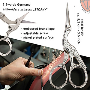3 Swords Germany - Embroidery Scissors, Stork Scissors Shears for Art Work, Daily Use in Household, Sewing, Art Work, Craft with black Synthetic Leather case