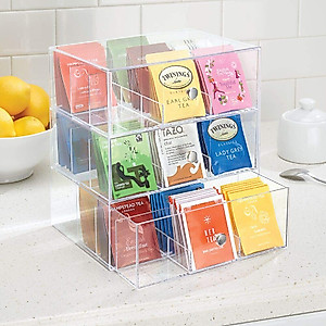 mDesign Plastic Tea Bag Caddy Box Storage Container Organizer Holder with 3 Drawers - for Kitchen Pantry, Cabinet, Countertop - Holds Coffee, Sugar Packets, Drink Pods - Clear