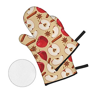 ZHRYMIFE Red Apple Oven Mitts and Pot Holders Sets Kitchen Hot Pad Non-Slip Heat Resistant Waterproof Baking BBQ Cooking Gloves(4 Piece), Black, One Size