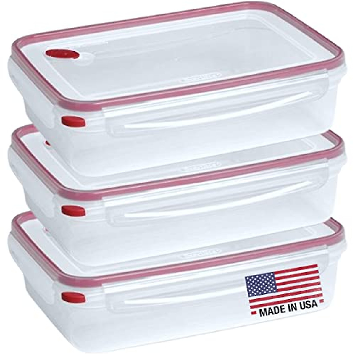 Plastic Food Storage Containers With Lids - Large 16 Cup (128 Oz) Airtight Container Box For Food Storage, Freezer, Microwave And Dishwasher Safe, Steam Vent Lids, BPA-Free - Made In USA - 3 Pack