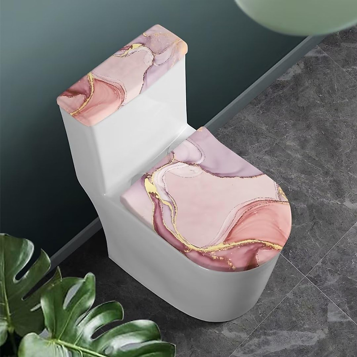 Qznuberone Pink Marble Bathroom Standard Toilet Seat Lid Cover Toilet Tank Lid Pads Machine Washable Dustproof Universal Fit Home Decoration Toilet Lid Accessory