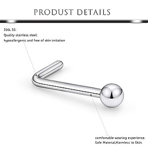 Hoeudjo Nose Rings L Shaped Nose Studs Surgical Steel 18G 1.5MM Clear Crystal Nostril Ring Body Piercing Jewelry for Women Men Silver-Tone 16 Pieces