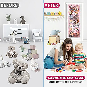 UUGLAM Stuffed Animal Storage Holder with 4 Large Pockets，Over The Door Hanging Organizer Storage, Idea for Closet, Plush Toy,Nursery, Bedroom, Bathroom, Kids Room (Pink)