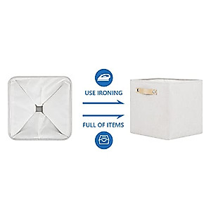 EvanColin Fabric Storage Cubes for Office, Home, Laundry, Square Cube baskets 11x11, Foldable Cube Storage Bins with Leather Handles for Closet, Organizing, Toys(Beige,4-Pack)