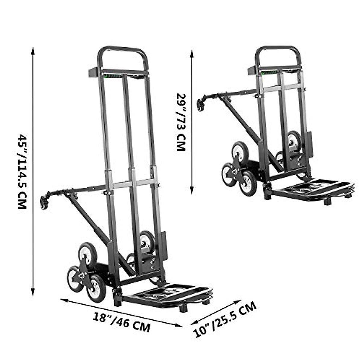 VEVOR Stair Climbing Cart 460lbs Capacity, Portable Folding Trolley with 5Inch and 1.5Inch Wheels, Stair Climber Hand Truck with Adjustable Handle, All Terrain Heavy Duty Dolly Cart for Stairs