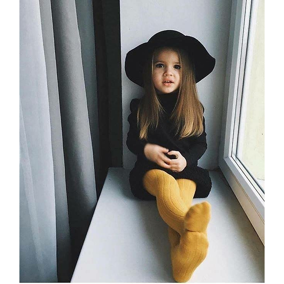 Wide-Brim Kids Girls Floppy-Hat Vintage Fedora Hats for Girl Boho Felt Bowler-Cap 3 to 8 Years (3-8 Years, Black)