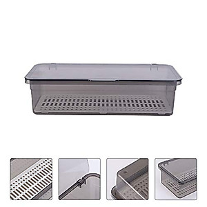 UPKOCH Plastic Kitchen Cutlery Tray With Lid And Drainer- Flatware Tray Kitchen Drawer Organizer Utensil Storage Container with Cover-- proof Dinnerware Holder ( Black ) Silverwear Box Organizer