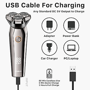 Electric Razor for Men, YASUN Men's Rotary Shaver, Wet/Dry IPX7 Waterproof Electric Shavers for Men with Pop-up Beard Trimmer, Cordless Rechargeable Mens Razor - YS3900 Chrome