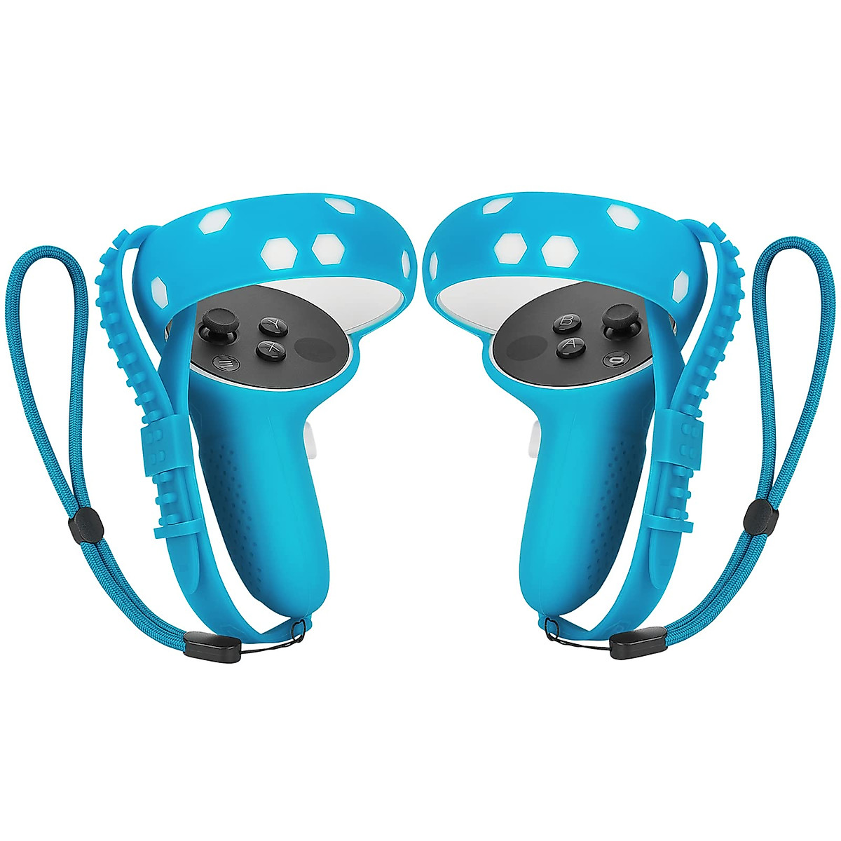 Kuways Design Silicone Touch Controller Grip Cover for Oculus Quest 2 Accessories, Anti-Throw Protector with Adjustable Knuckle Straps, Full Cover Handle Sleeve (Light Blue)