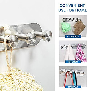Tatkraft Jane Self Adhesive Hooks, Wall Mount Stainless Steel Hanger, Ideal Holder for Towel and Bath Robe, Easy to Install, Perfect for Bathroom, Kitchen, Office, Corrosion Resistant