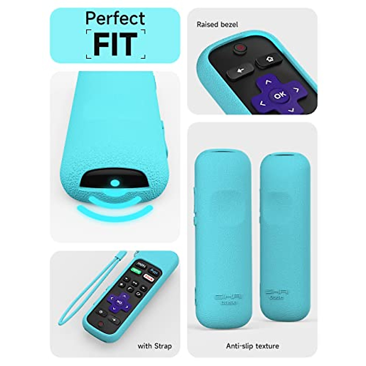Roku Silicone Cover for Roku Voice Remote/Express 4K+/RCA1R(2022)/RCAL7R Remote Shockproof Protective Case for Roku Streaming Stick TC2-RCB7 Voice Remote Anti-Lost with Remote Loop(Glow Blue)