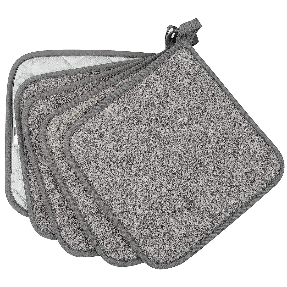 100% Cotton Kitchen Everyday Basic Terry Pot Holder Heat Resistant Coaster Potholder for Cooking and Baking Set of 5 Grey