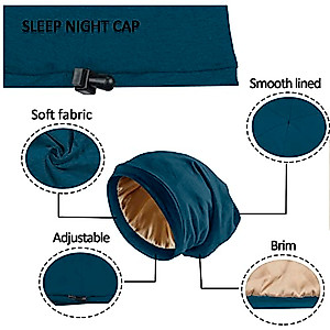 Silk Satin Bonnet Hair Wrap for Sleeping, 2 Pcs Adjustable Silk Bonnets for Women Men Sleep Cap Silk Lined Slouchy with Adjustable Strap Curly Hair Head Scarf Night Caps