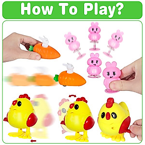 MGparty 12 Pack Easter Wind Up Toys Easter Party Favor Bunny Toys Easter Basket Stuffer Pinata Toys Goodie Bags Easter Gifts for Kids