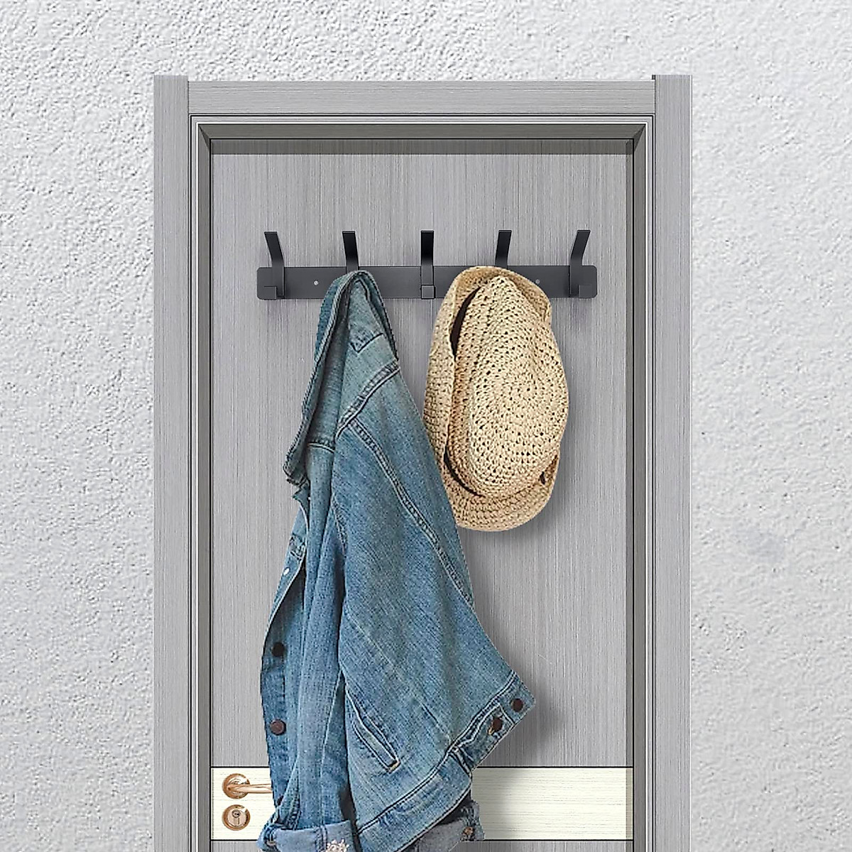 Coat Rack Wall Mounted,5 Coat Hooks for Hanging Coats,Heavy Duty Metal Double Hook Rack Hook Rail,Coat Rack with Hooks,Wall Mount Coat Hanger for Hat Towel Purse Robes ,Black,2Pack (Black2, 5 Hooks)