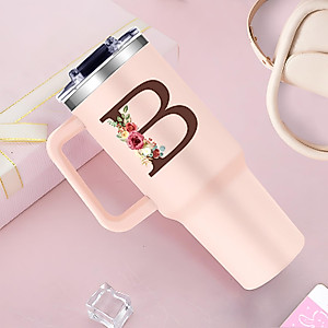 Monogrammed 40oz Tumbler with Handle for Women, Personalized Birthday Gifts for Women,Initial Cups for Girl Floral Letter B,Customized Gifts for Woman Lady Gift for Mothers Day Christmas
